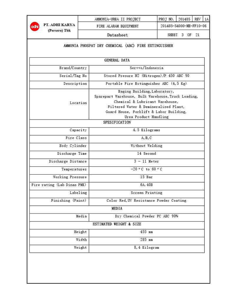A6. Data Sheet Fire Extinguisher | PDF