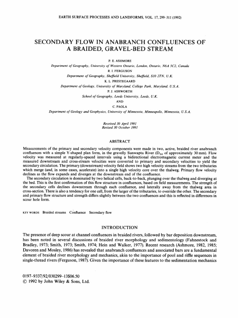 Secondary Flow in Anabranch Confluences o F A Braided, Gravel-Bed ...