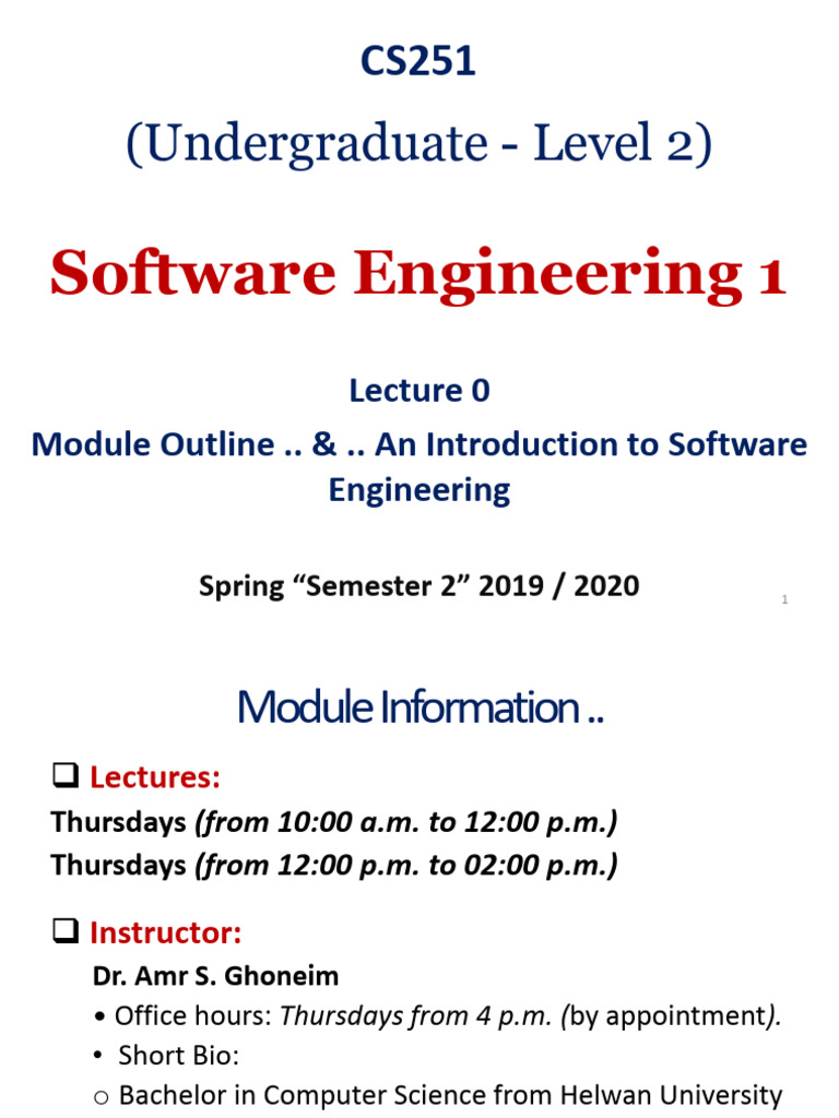 CS251 Software Engineering 1 (Lecture 0 - Intro) | PDF