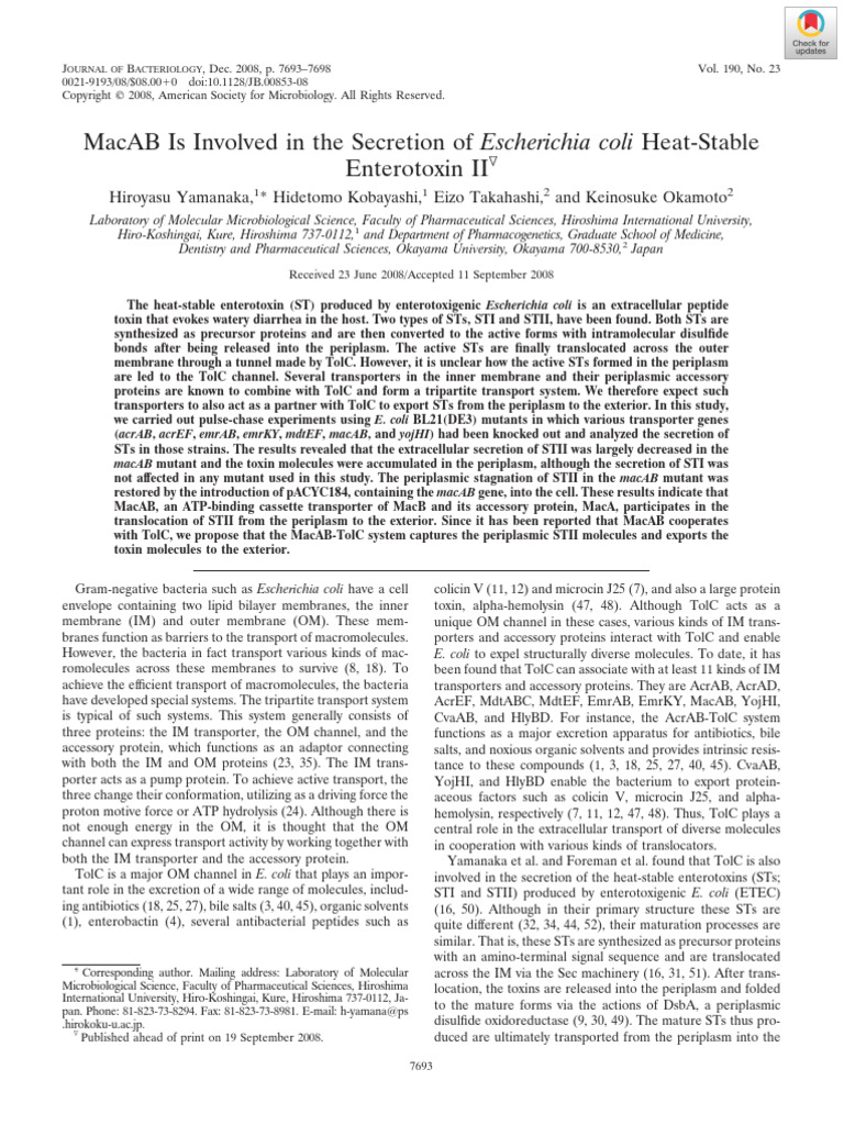 Yamanaka Et Al 2008 Macab Is Involved in The Secretion of Escherichia Coli Heat Stable ...