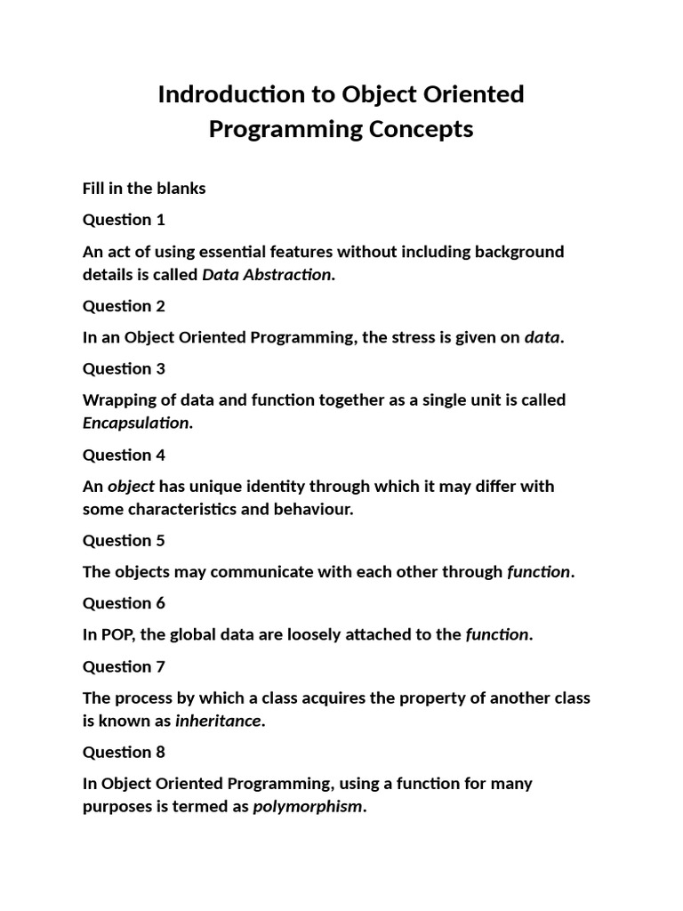 9 Icse Indroduction To Object Oriented Programming Concepts | PDF