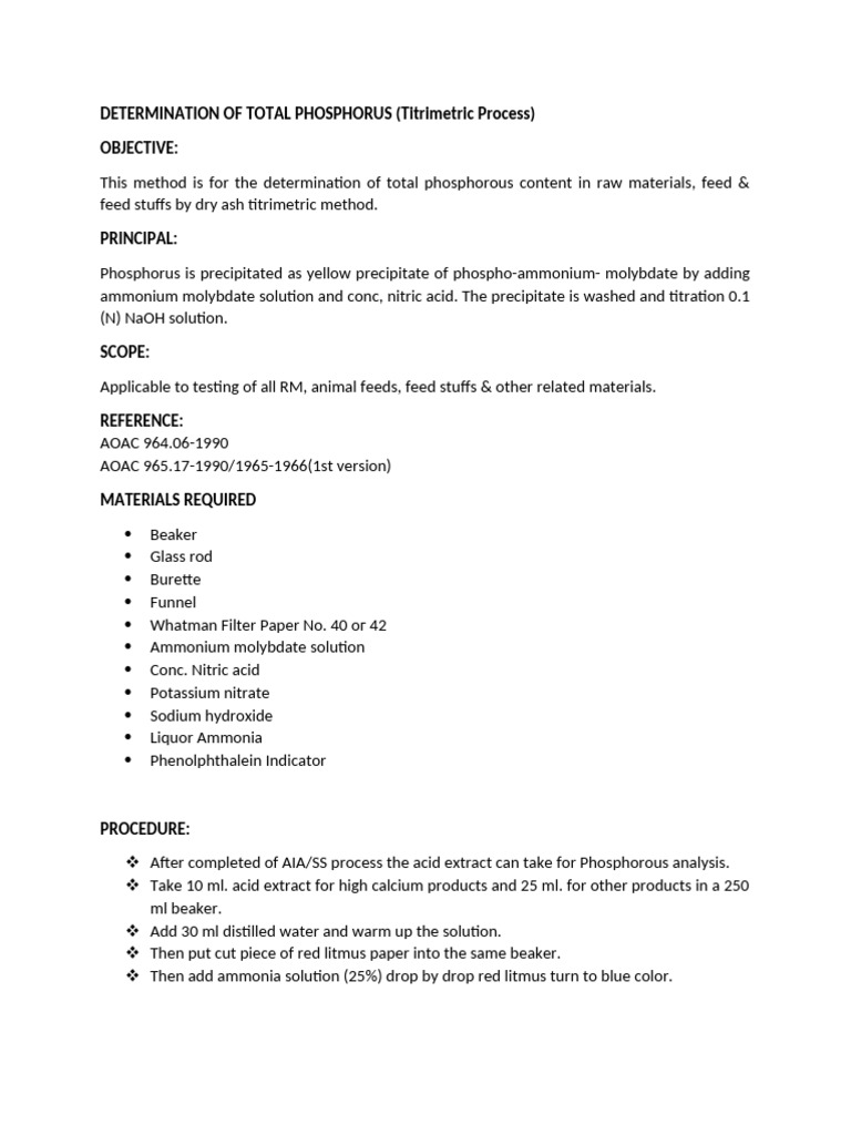 Total Phosphorus Determination by Titration | PDF