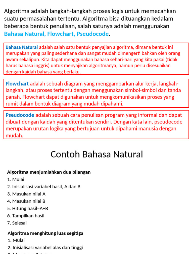 Materi 1. Contoh Bahasa Natural, Flowchart Dan Pseudocode | PDF