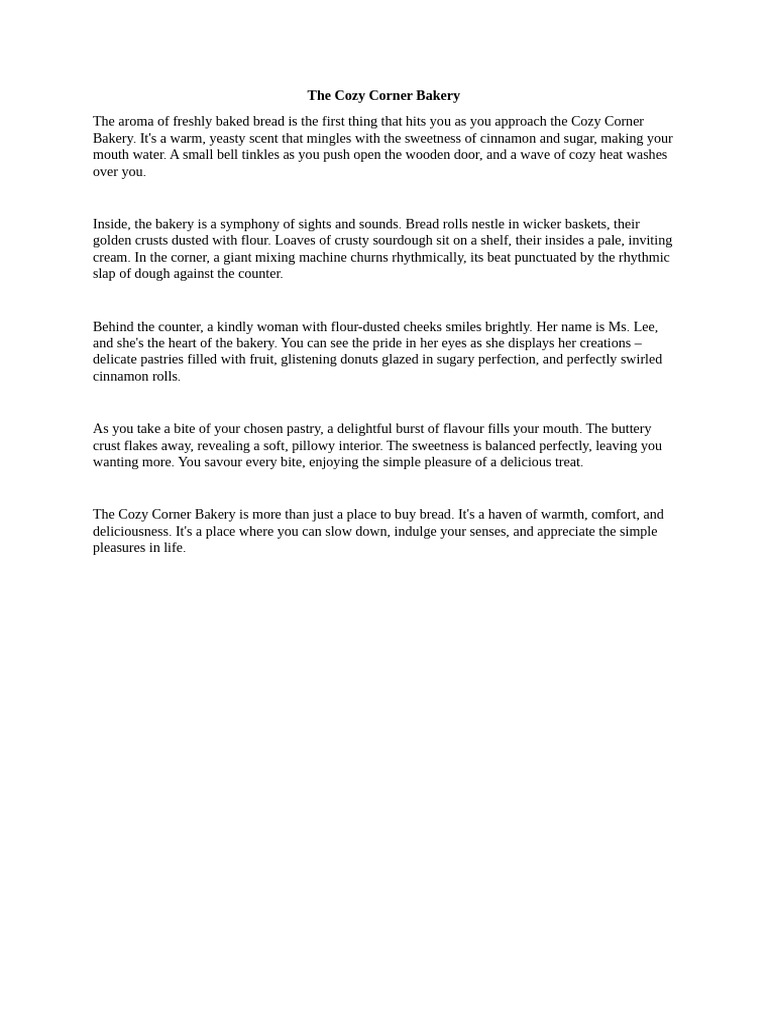 Descriptive_Writing_Sample_-The_Cozy_Corner_Bakery | PDF