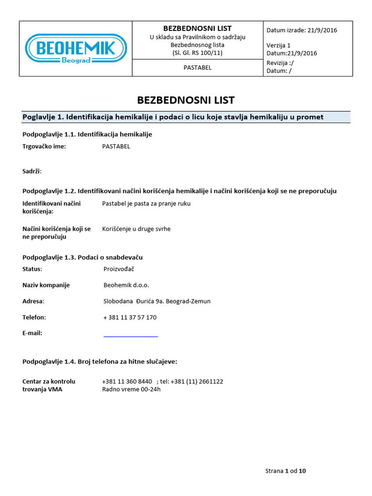 Bezbednosni List | PDF