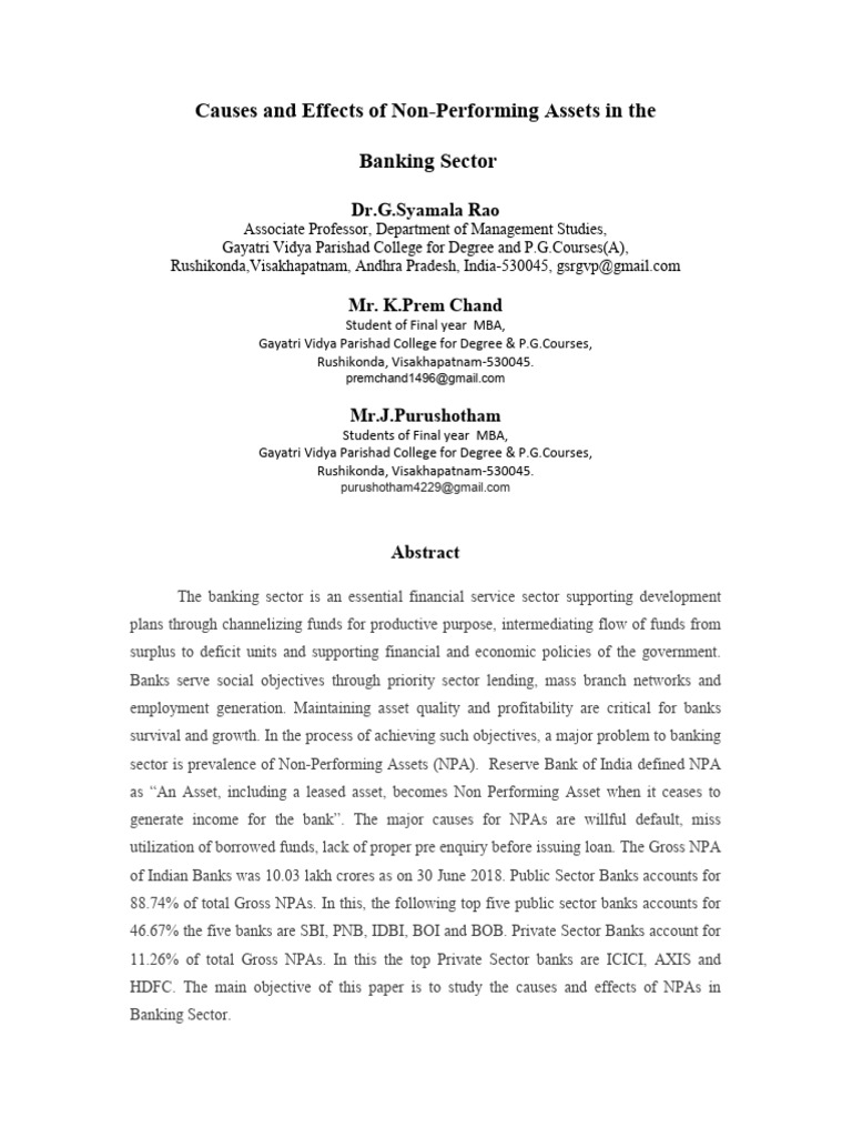 Causes and Effects of Non-Performing Assets in The Banking Sector | PDF