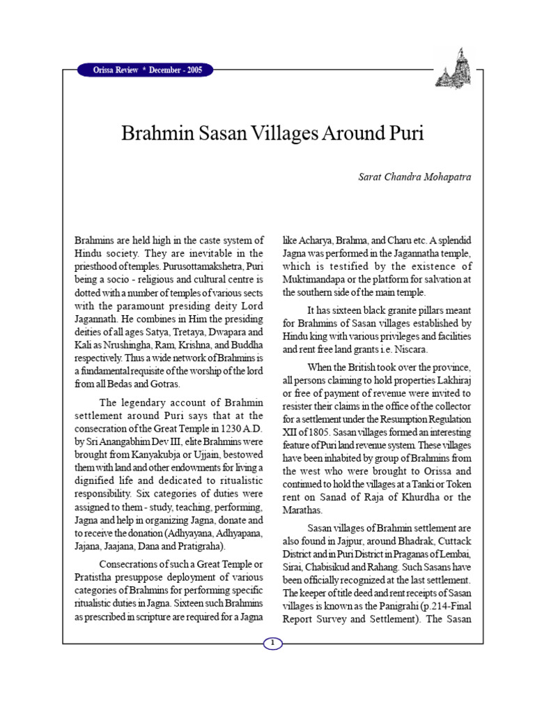 Sasan Brahmin Villages in Puri District | PDF