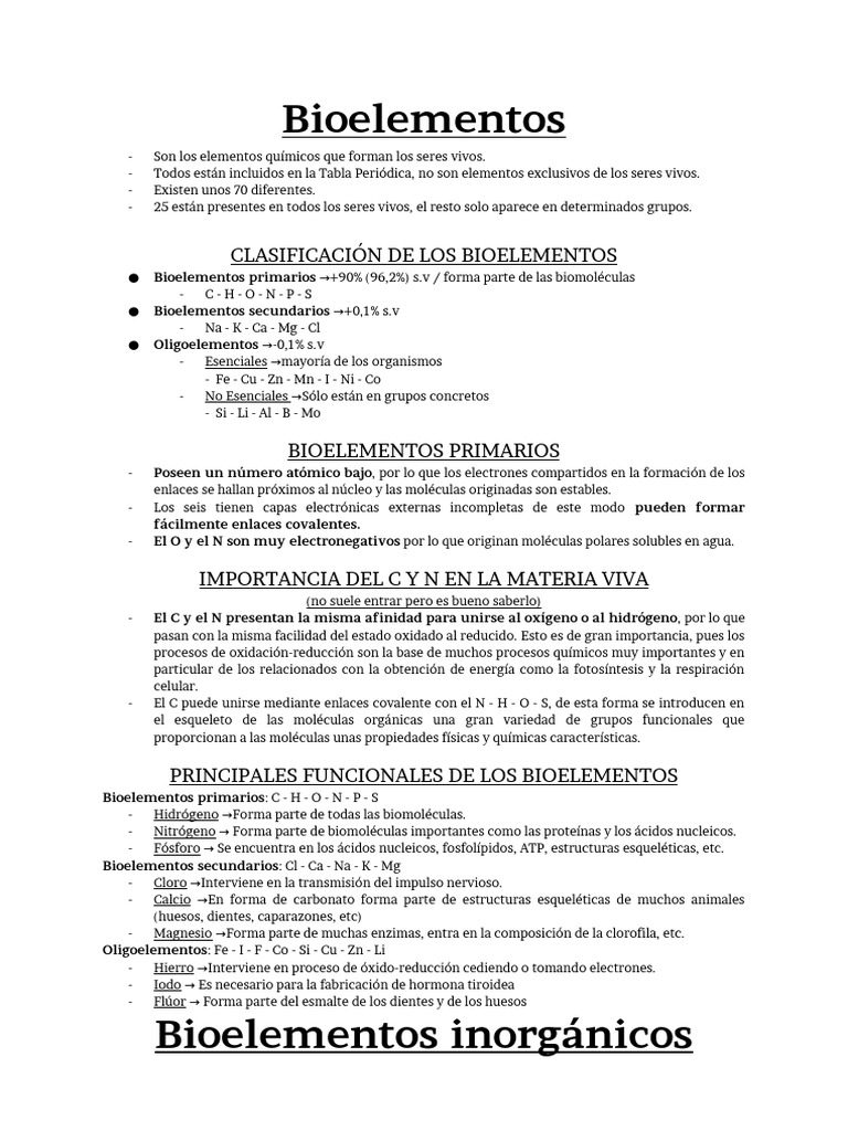 Biología - U.1, 2ºbach - Bioelementos | PDF