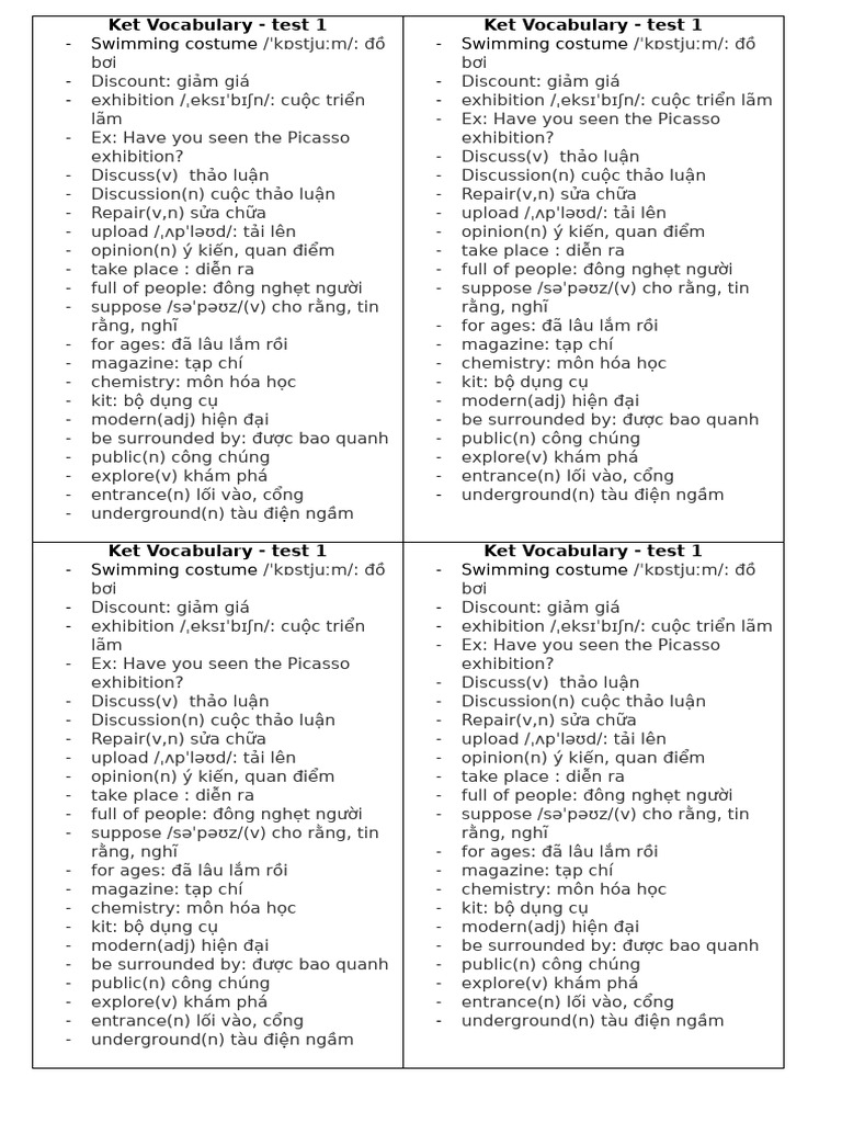 Ket Vocabulary-Listening and Reading Part 1,2 | PDF