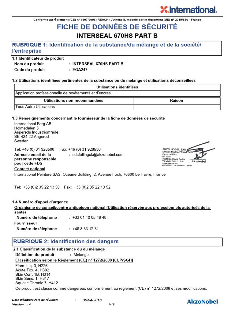 MSDS - INTERSEAL 670 HS PART B - Fr-S | PDF