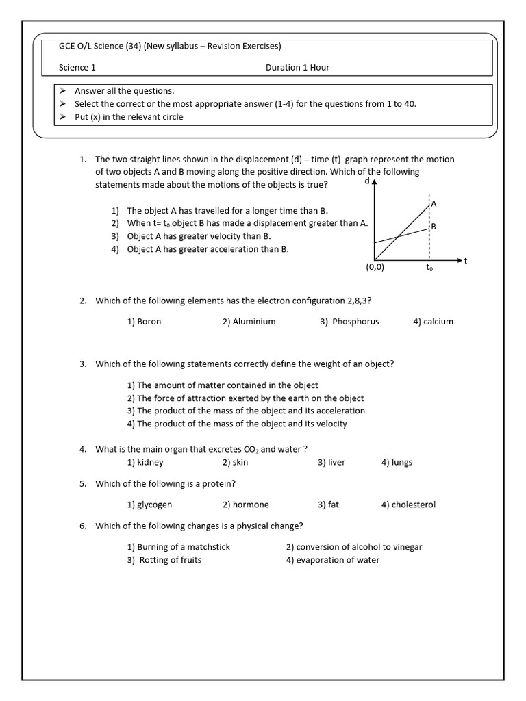 GCE OL New Syllabus Revision Exercises Science Paper 7 | PDF
