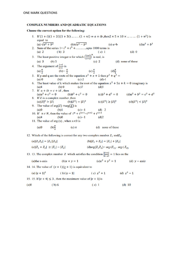One Mark Questions | PDF