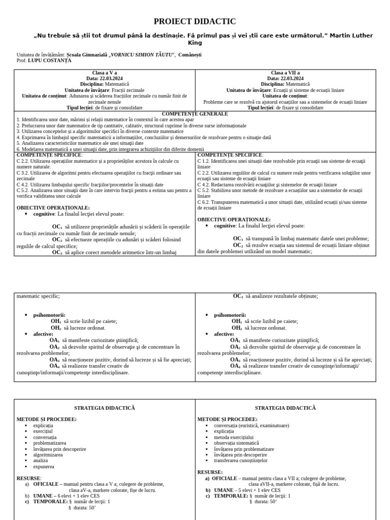 Proiect Didactic Simultan 5 Și 7 PT 22 Martie 2024 | PDF