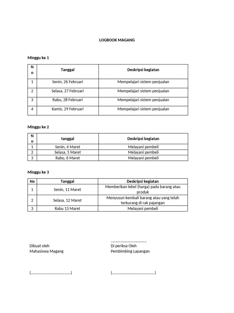 Logbook Magang | PDF
