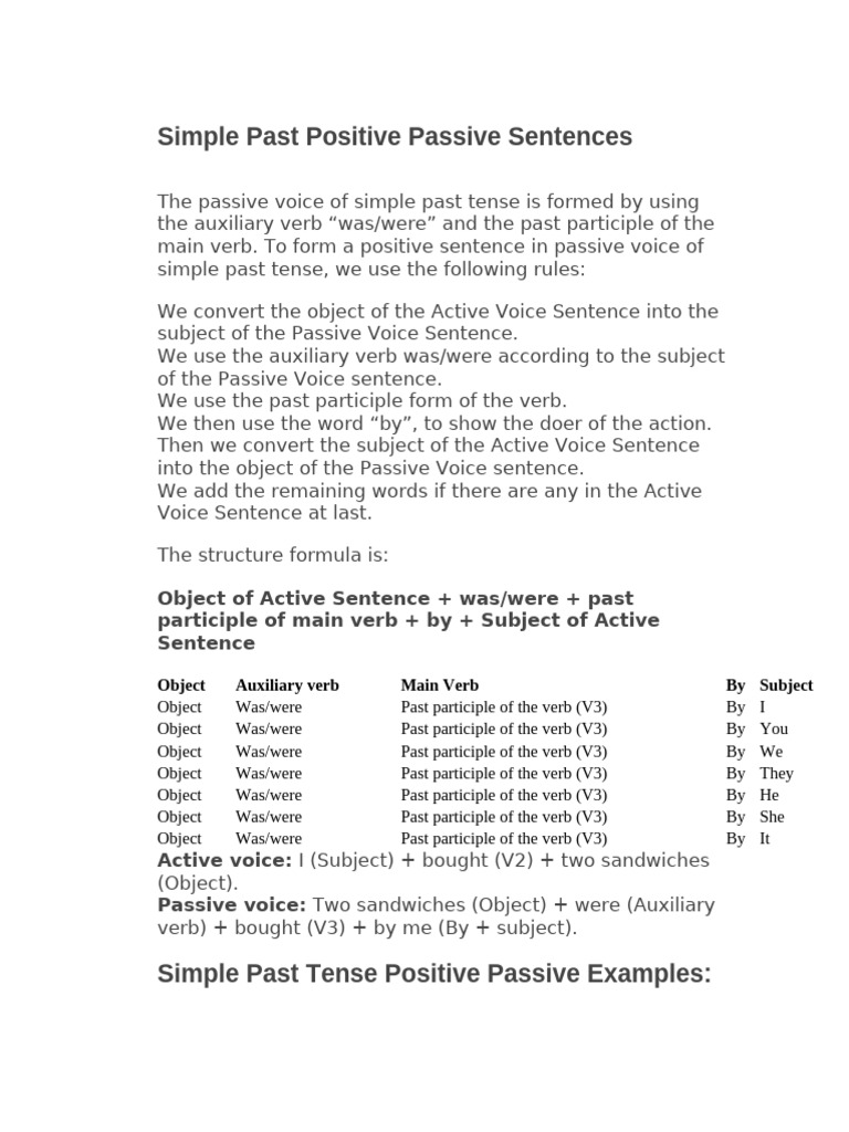 Simple Past Positive Passive Sentences | PDF