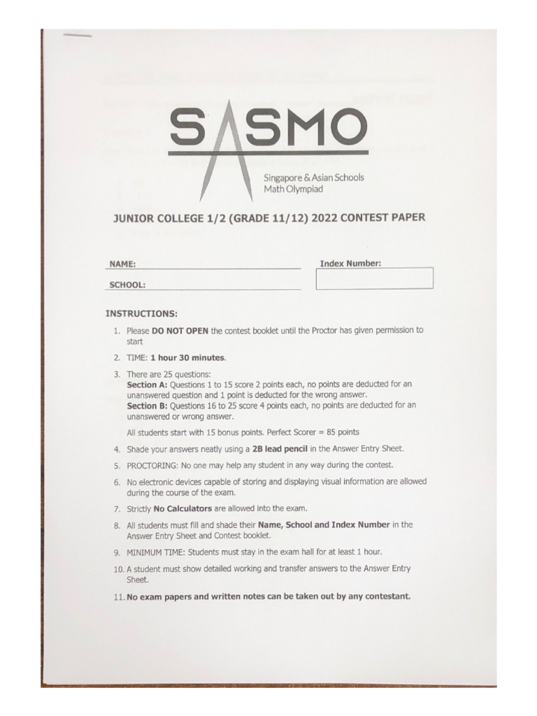 SASMO 2022 11th 12th With Solution 2 | PDF