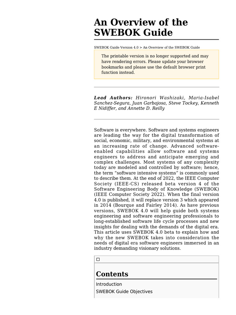 An Overview Of The Swebok Guide Pdf