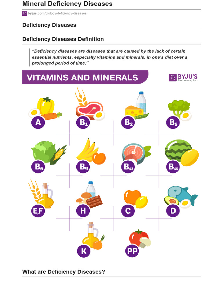 Vitamin & Mineral Deficiency Diseases | PDF
