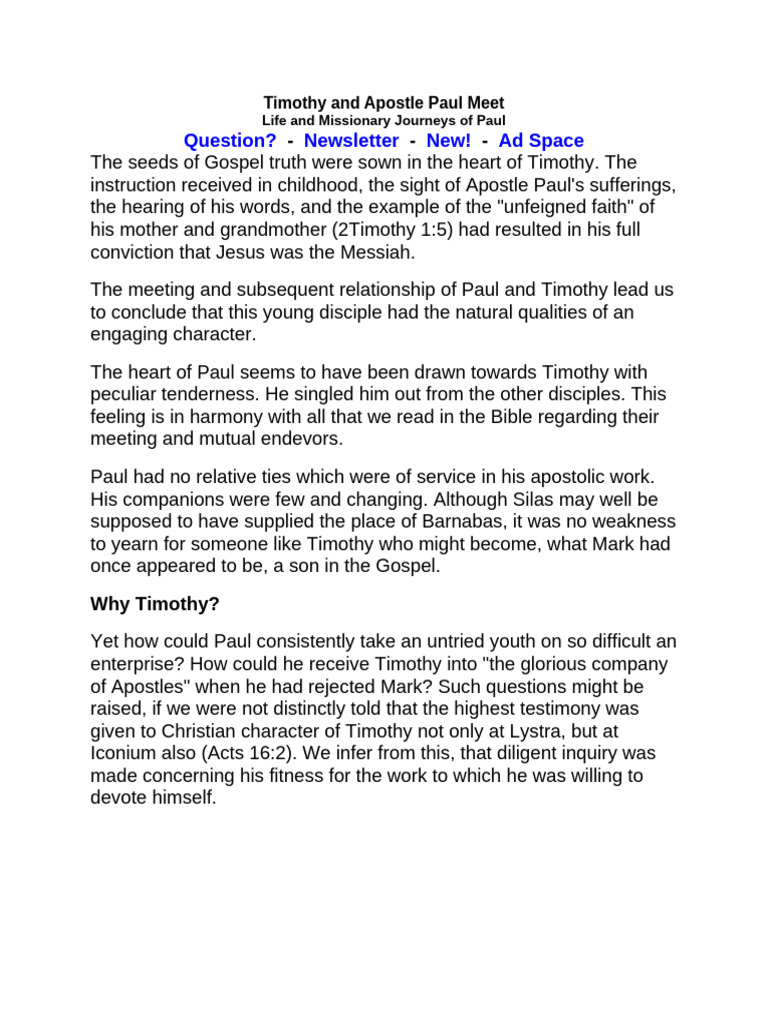 Timothy and Apostle Paul Meet | PDF