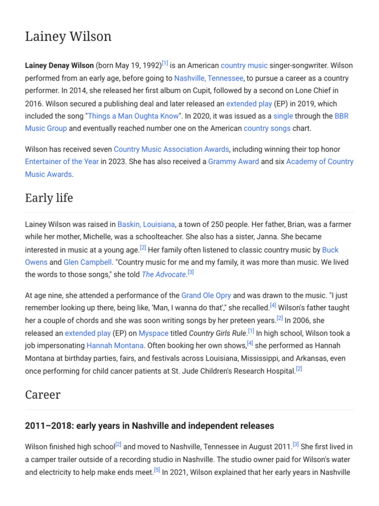 Lainey Wilson - Wikipedia | PDF