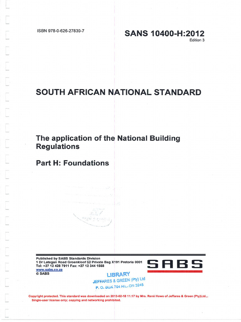 SANS 10400-H-2012 - Part H - Foundations | PDF