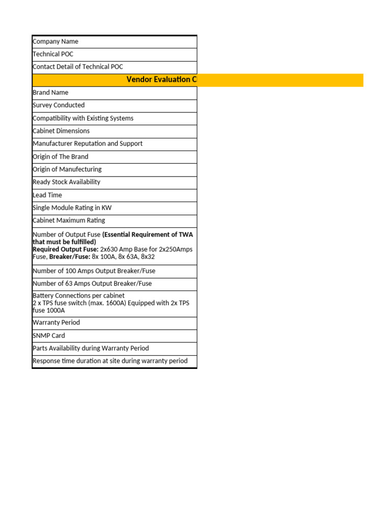 Vendor Evaluation Checklist For Rectifiers | PDF