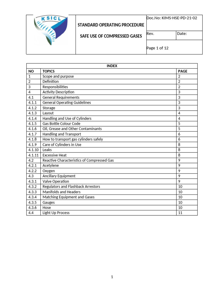 Sop On Use of Compressed Gases | PDF
