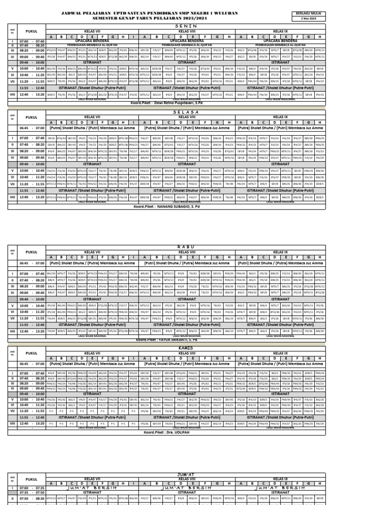 Jadwal KBM SMT Genap 1 Mei - 2023 - 2024 - Fix | PDF