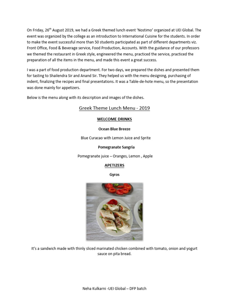 Greek Theme Lunch Neha Kulkarni-1 | PDF
