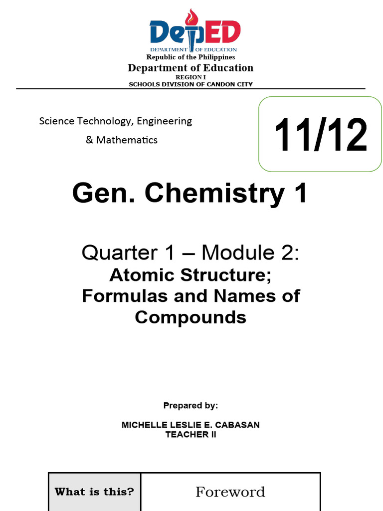 Gen Chemistry 1 Quarter 1 Module 2 - Compress | PDF | Mole (Unit) | Isotope