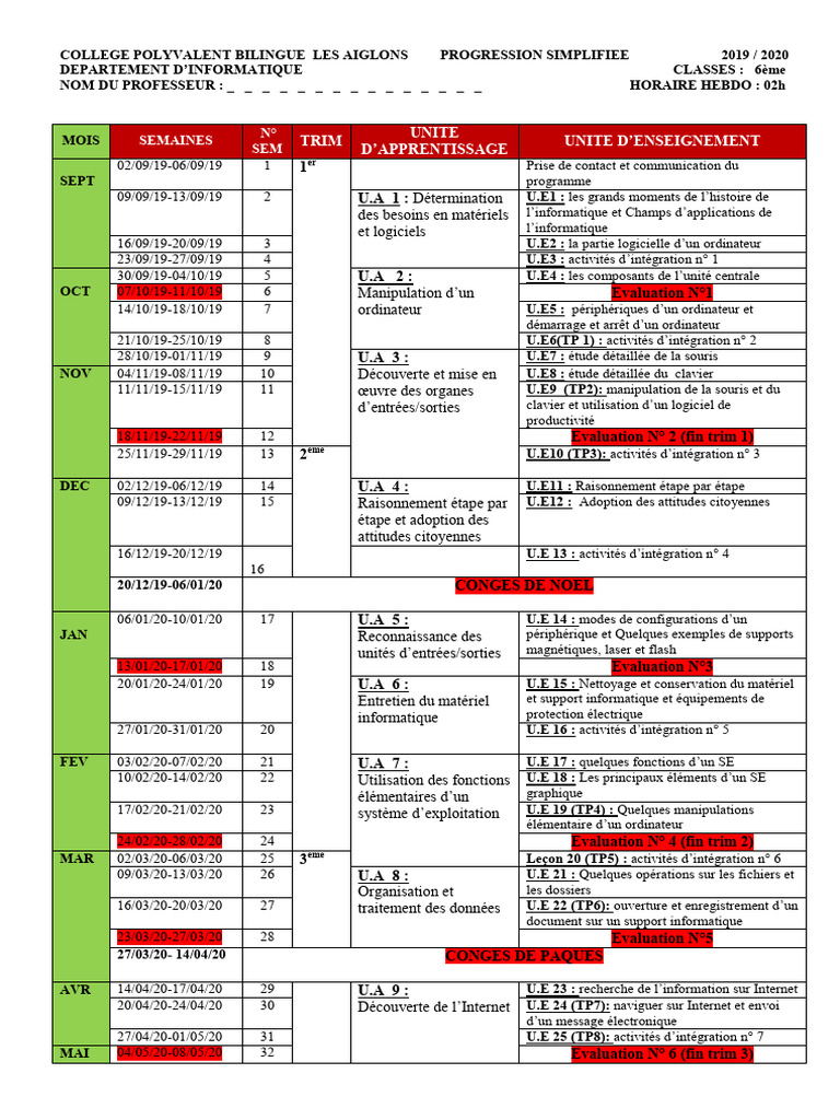 1 PROGRESSION SIMPLIFIEE 6eme 2020 | PDF