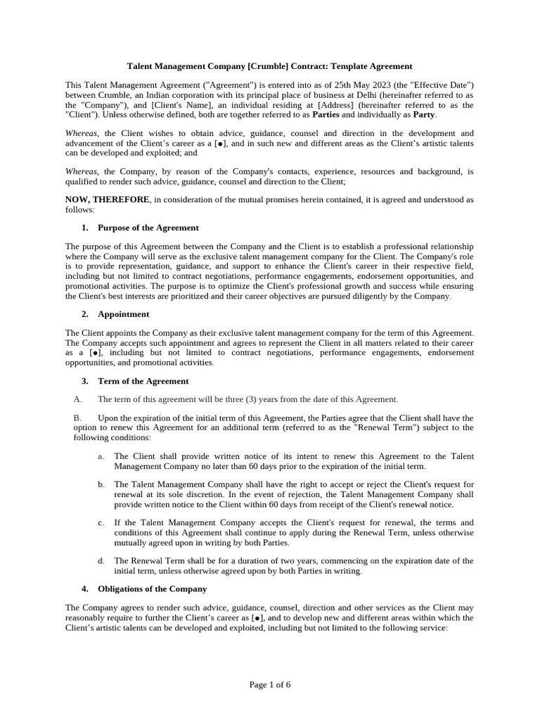 Template Agreement_ TMC Contract | PDF