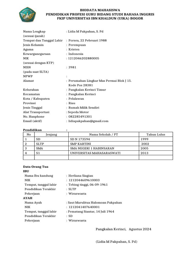Isian Biodata Mahasiswa PPG | PDF