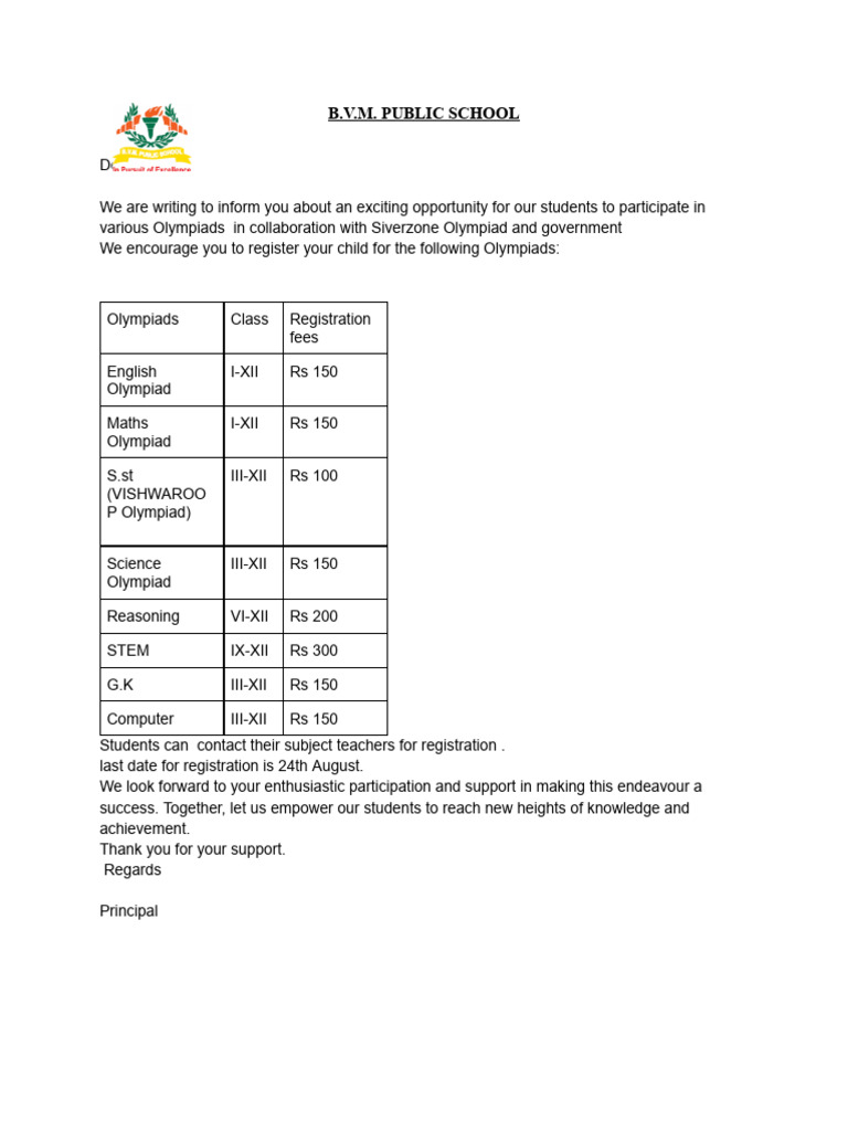 Silver Zone Olympiad Circular To Parents | PDF