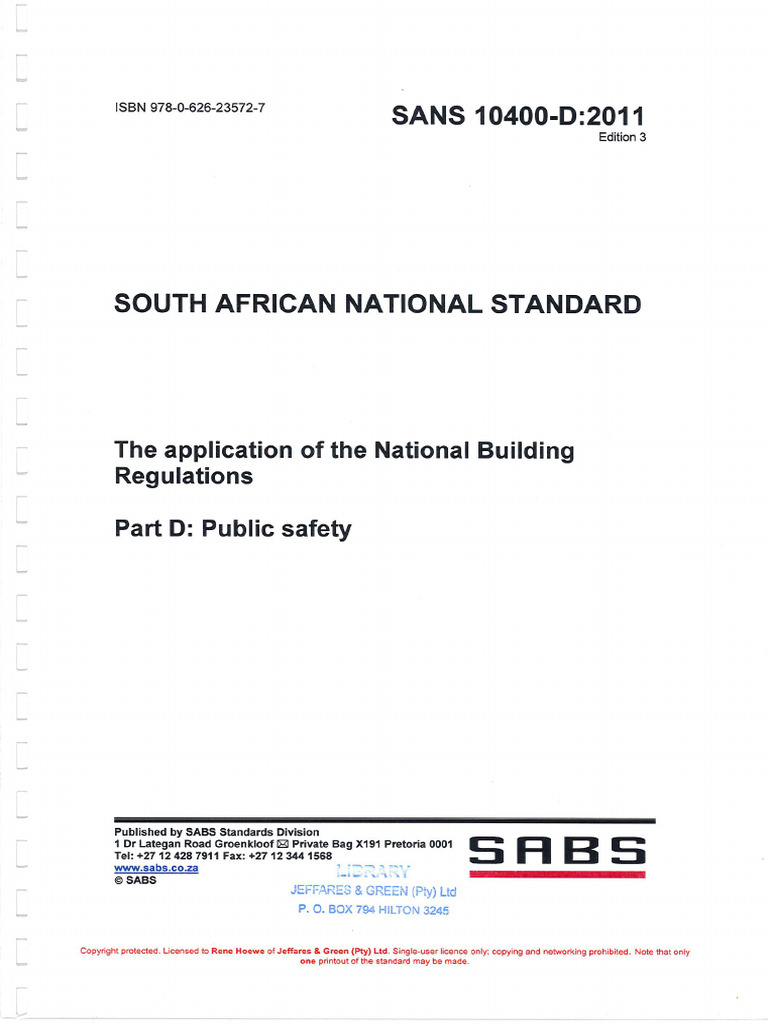 SANS 10400-D-2011 - Part D - Public Safety | PDF