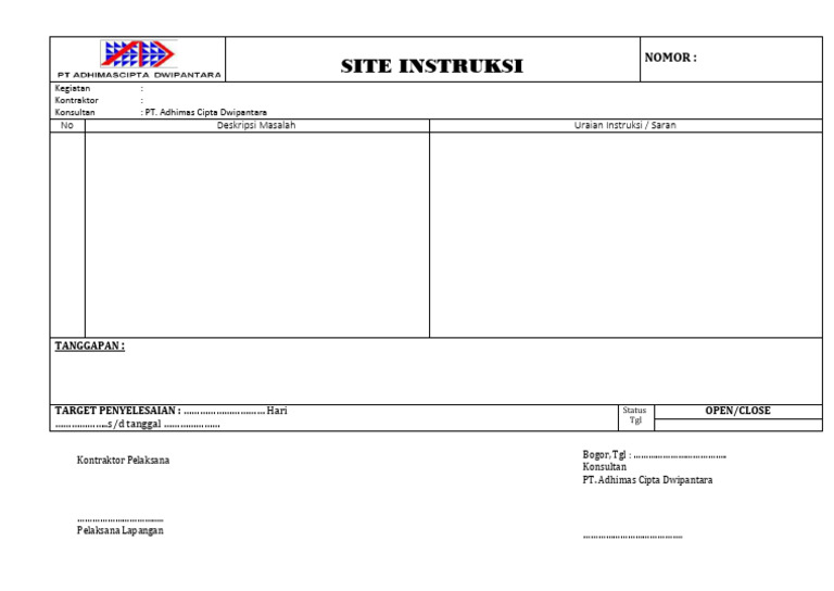 FORMAT Site Instruksi LAPANGAN | PDF