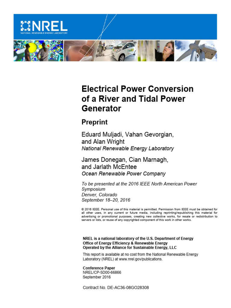 Electrical Power Conversion of A River and Tidal Power Generator | PDF