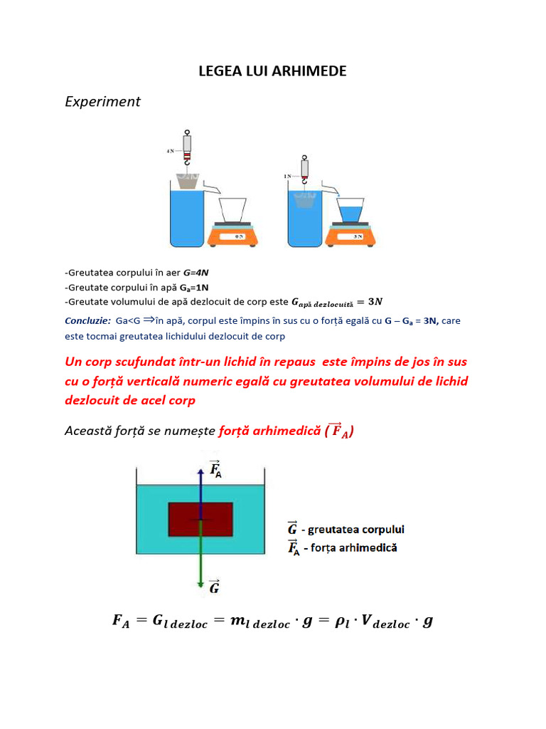 Experimente despre Legea lui Arhimede | PDF