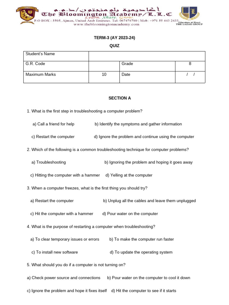 Grade 8 Quiz | PDF