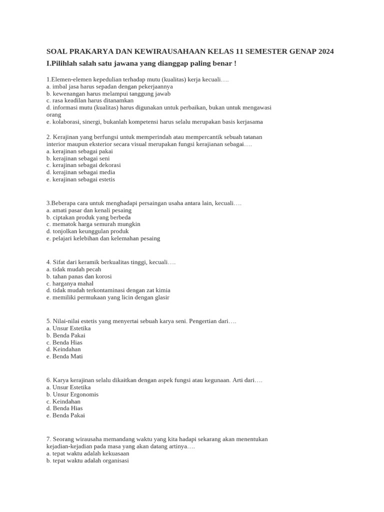 SOAL PKWU XI GENAP 2024 | PDF