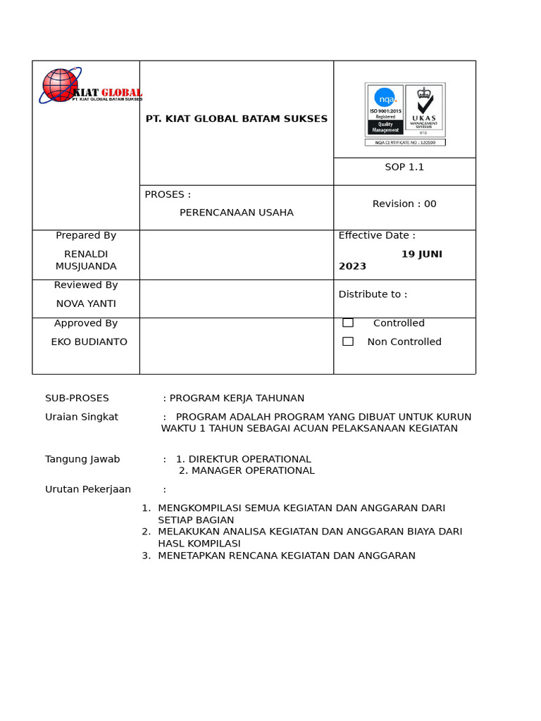 SOP PERENCANAAN USAHA PJk3 | PDF