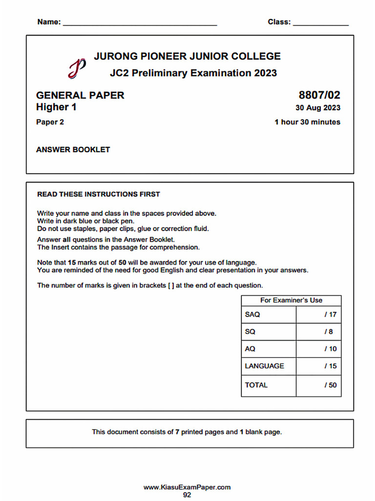 2023 JPJC Paper 2-Question | PDF