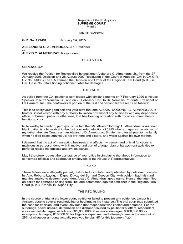 Alejandro Almendras, JR., G.R. No. 179491, January 14, 2015 | PDF