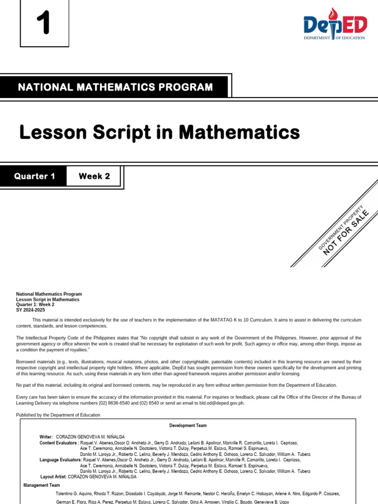 Lesson Script in Mathematics | PDF