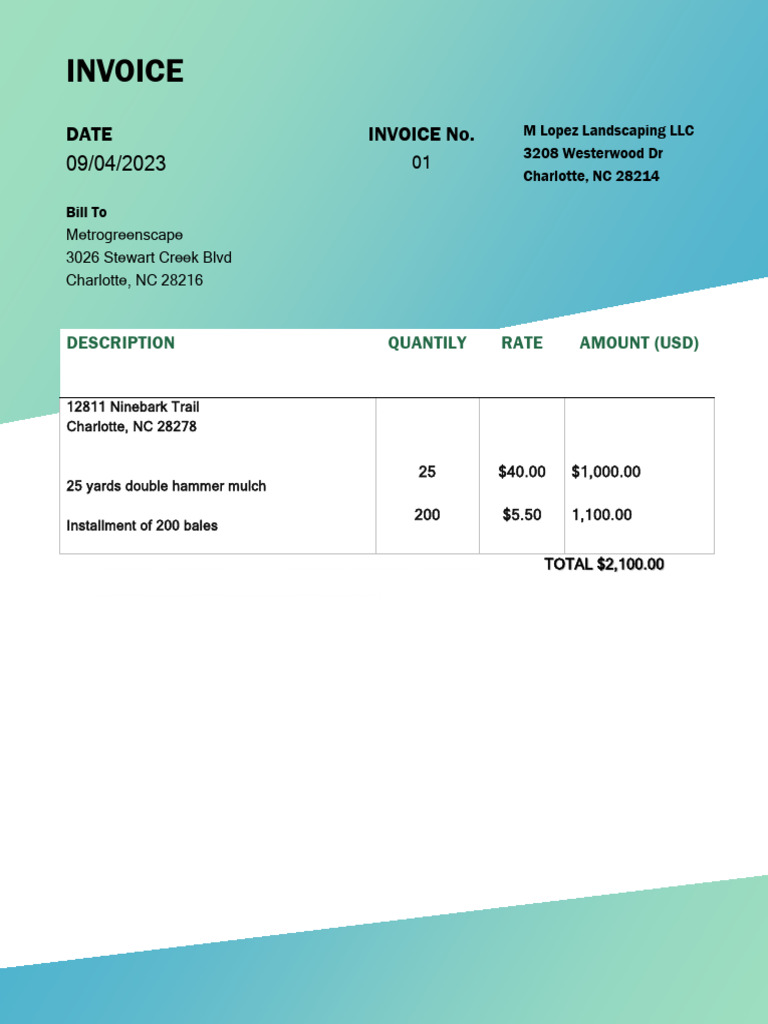 Metrogreenscape Invoice # 01 | PDF