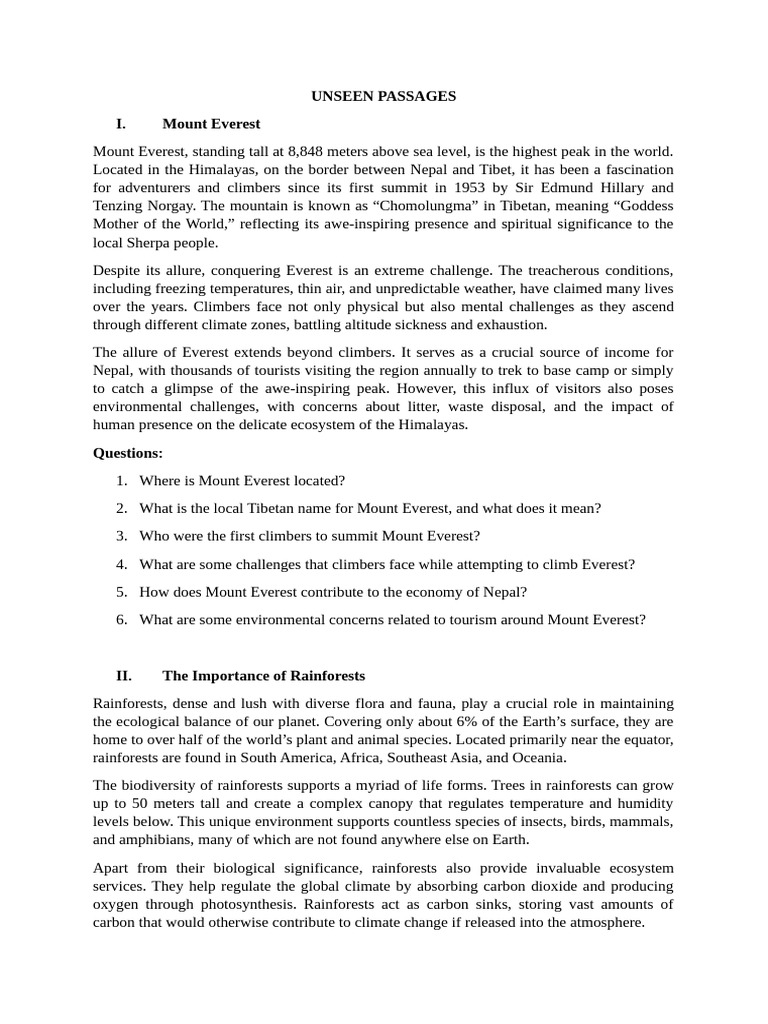 Unseen Passages | PDF