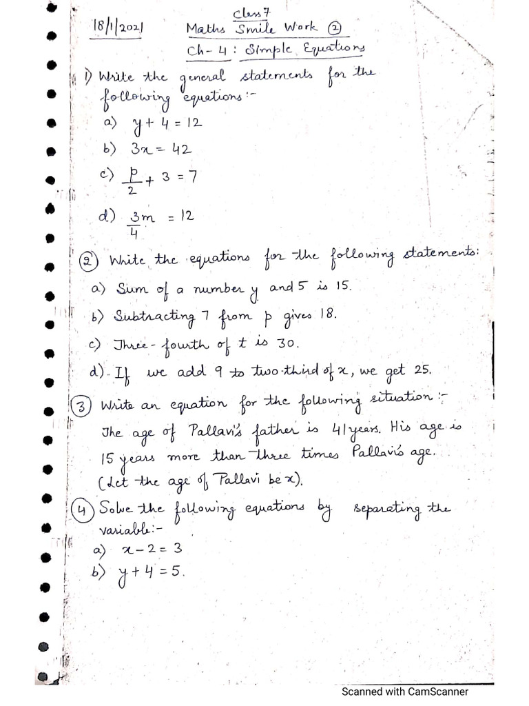 Maths Smile Homework 18-01-2021 | PDF