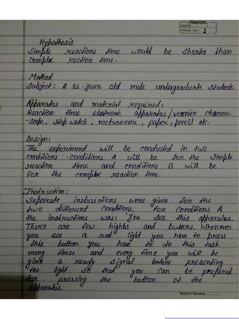 Reaction Time Experiment | PDF