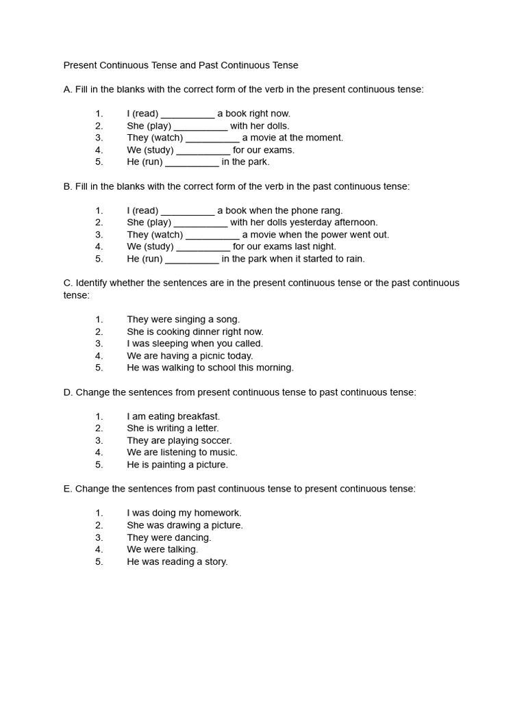 Present and past Continuous tense | PDF