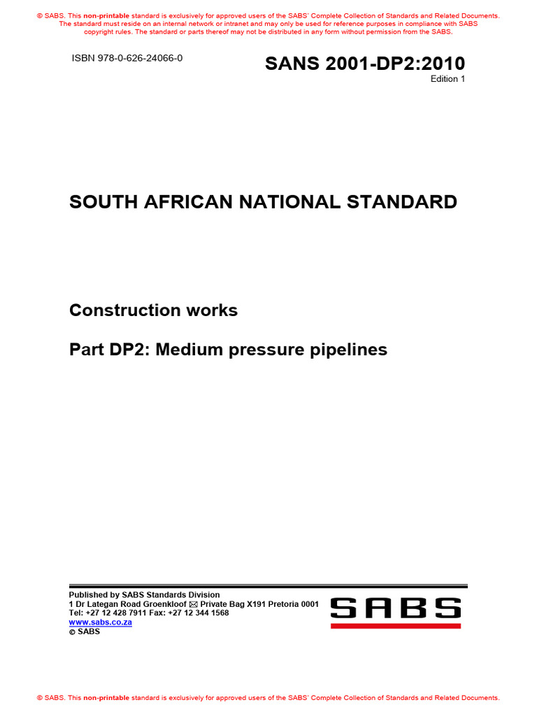 SANS 2001-DP2-2010 - Construction Works - Part DP2-Medium Pressure ...